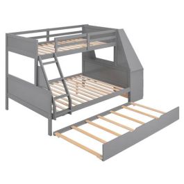Angel Sar Gray Twin over Full Bunk Bed with Trundle and Built-in Desk ...